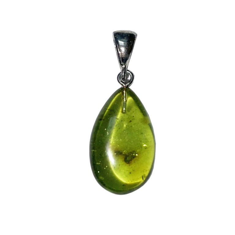 Pendentif Ambre verte – Pierre brute
