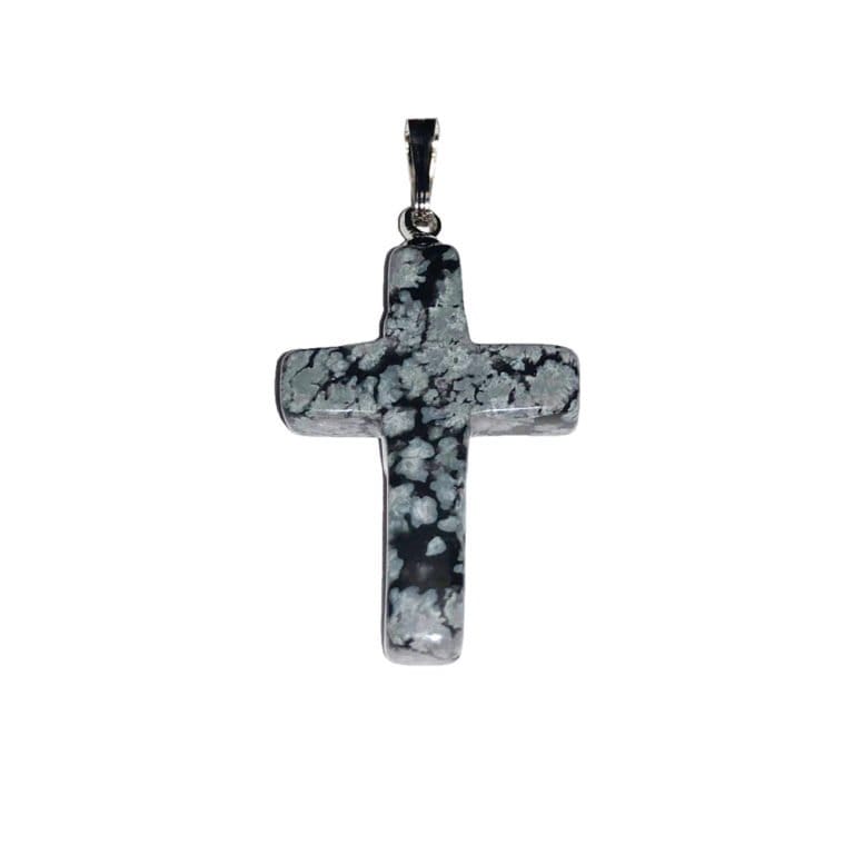 Pendentif Obsidienne neige – Croix